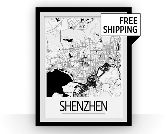 Shenzhen Map Poster china Map Print Art Deco Series