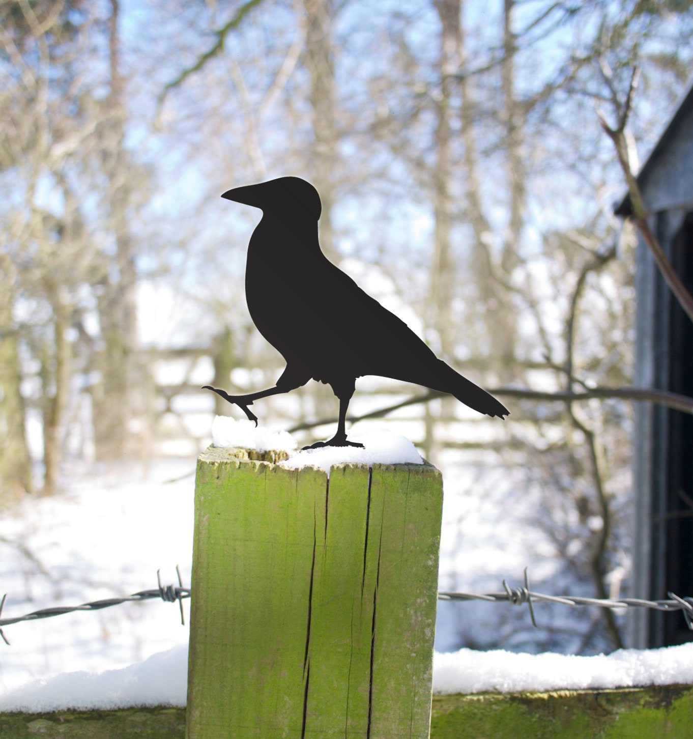 Crow Garden Sculpture, Bird Lawn Ornament Yard Art