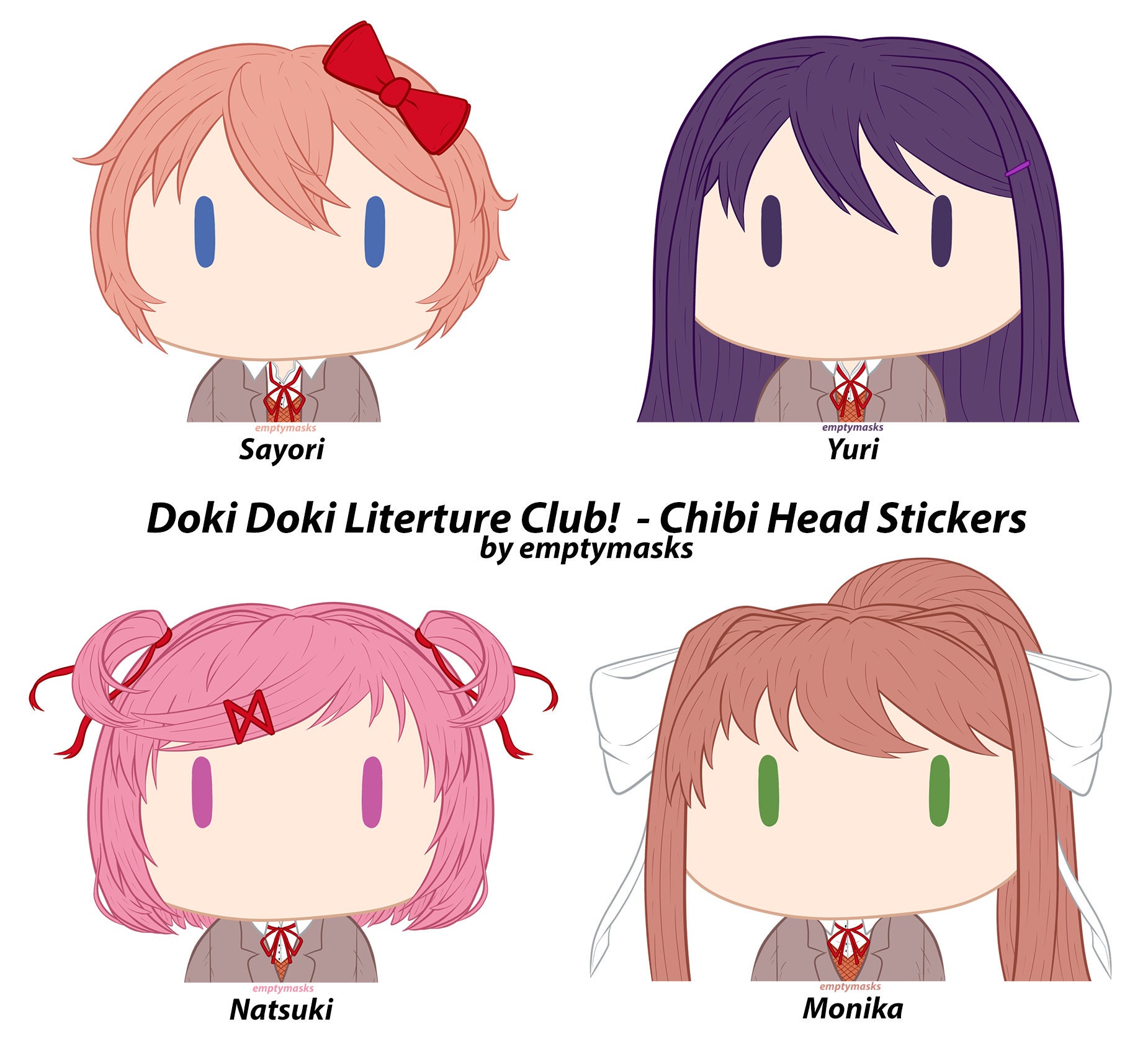 Doki Doki Literature Club Chibi Head Stickers