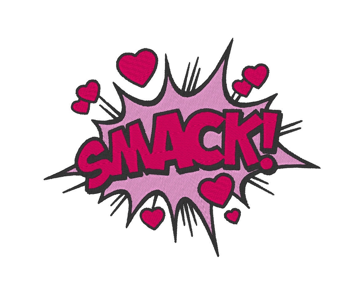 SMACK Comic Sound Effects Kiss Embroidery Machine Design