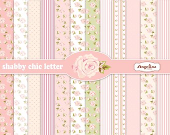 9 Shabby Chic Rose Pink and Gray Digital Scrapbook Papers 8x12