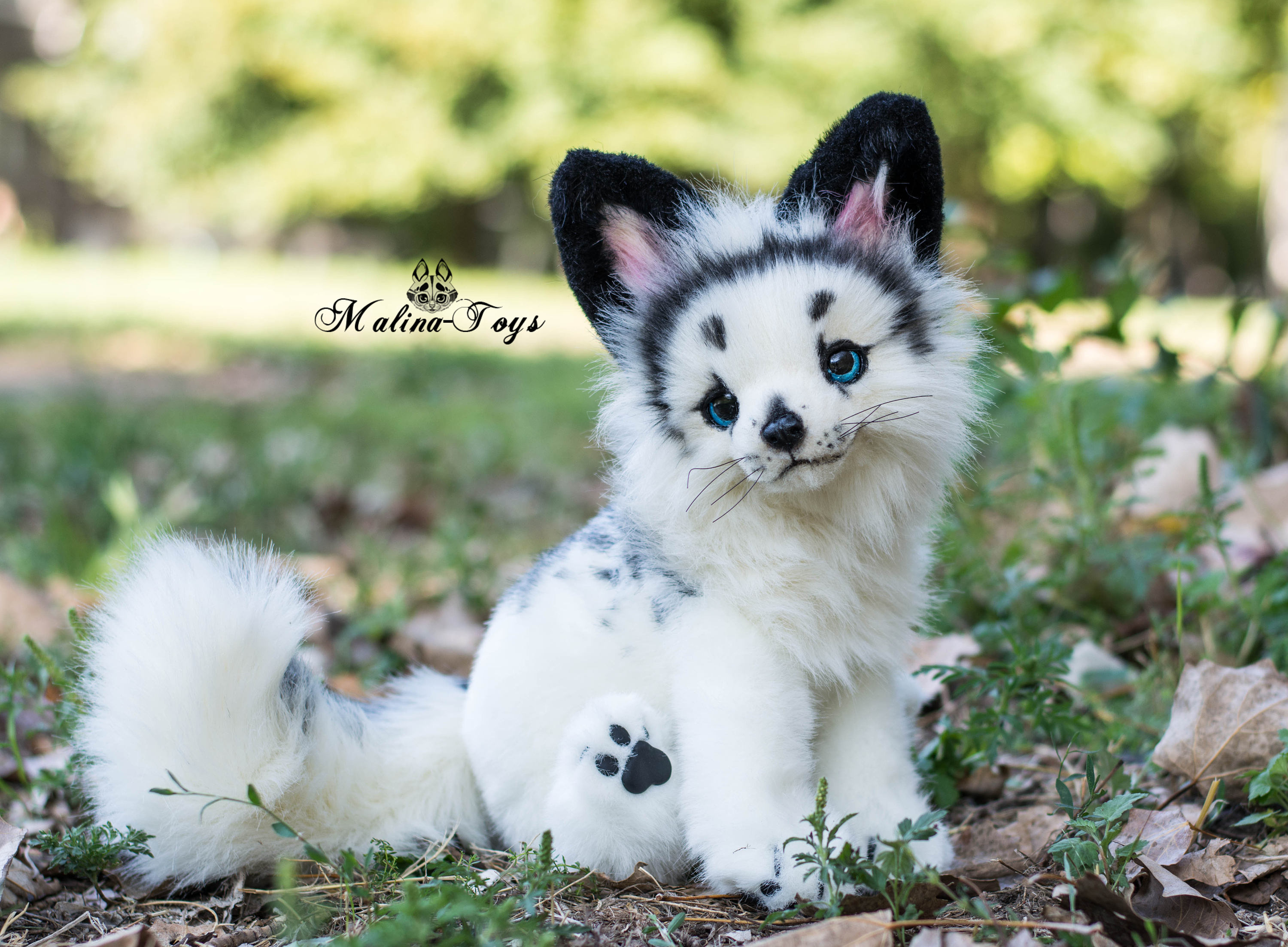 Custom order Handmade Poseable toy Arctic Marble Fox.Fox