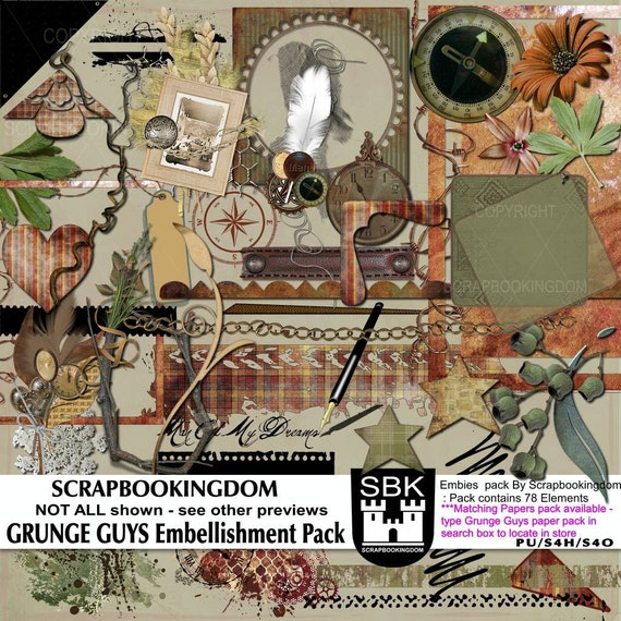 Masculine Digital Scrapbook Embellishments GRUNGE GUYS for