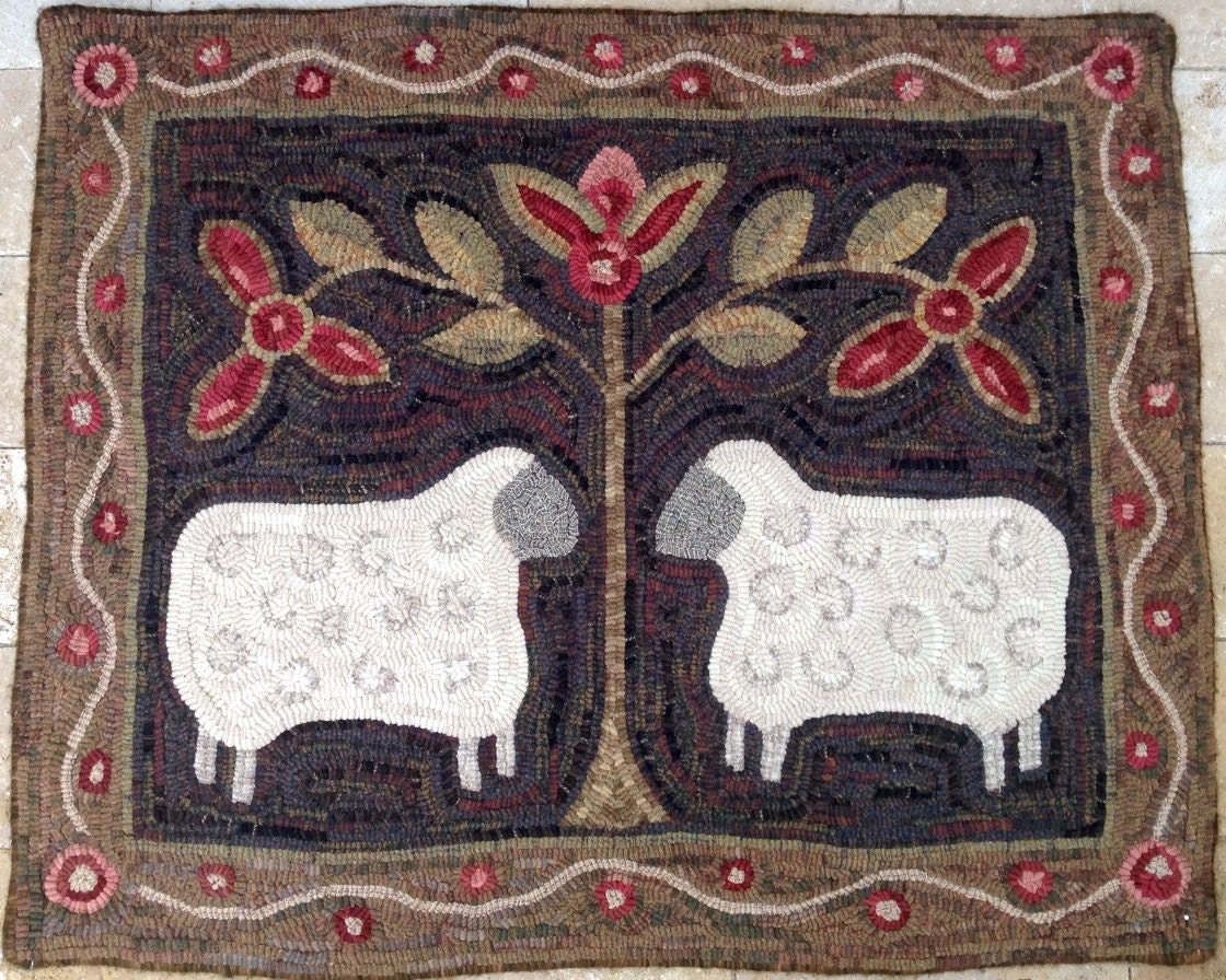 Rug Hooking PATTERN, Two Sheep, 28 x 36, J436, Folk Art Sheep, DIY ...