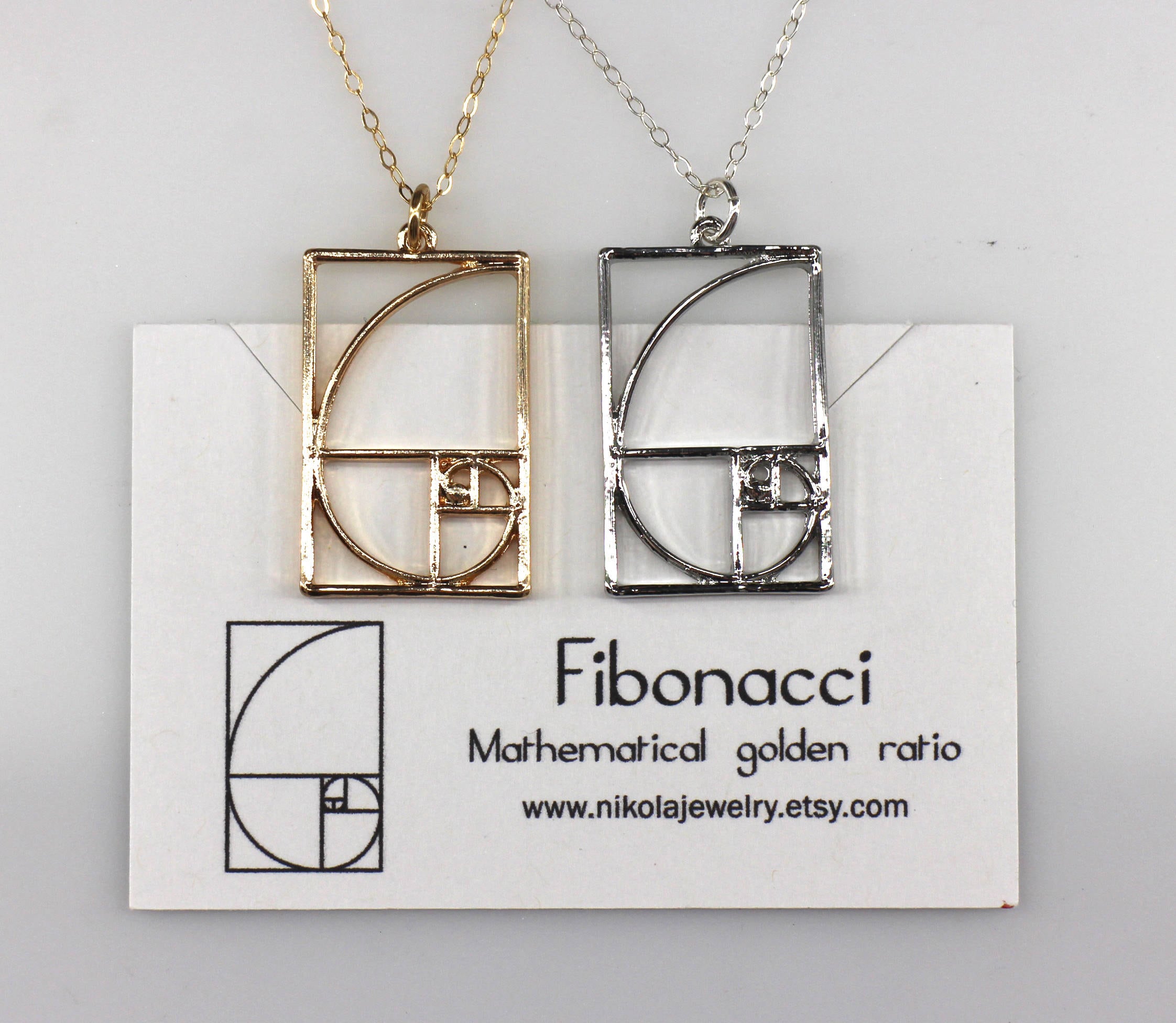 Fibonacci Golden Spiral Silver or Gold Necklace Math Jewelry