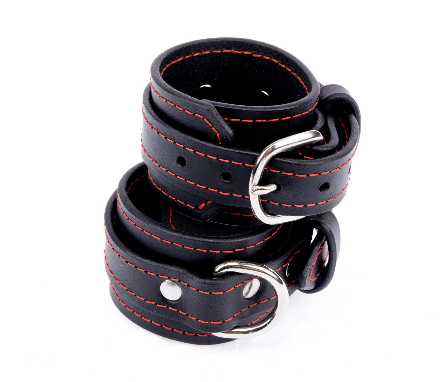 BDSM Cuffs. Handmade BDSM Wrist Cuffs Cuffs with D ring Black