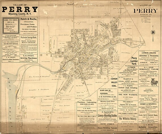 Map of Perry Wyoming County New York N.Y. 1902. Vintage