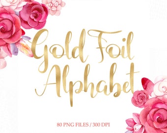 Gold Glitter Alphabet Letters Set Elegant Glitter Digital