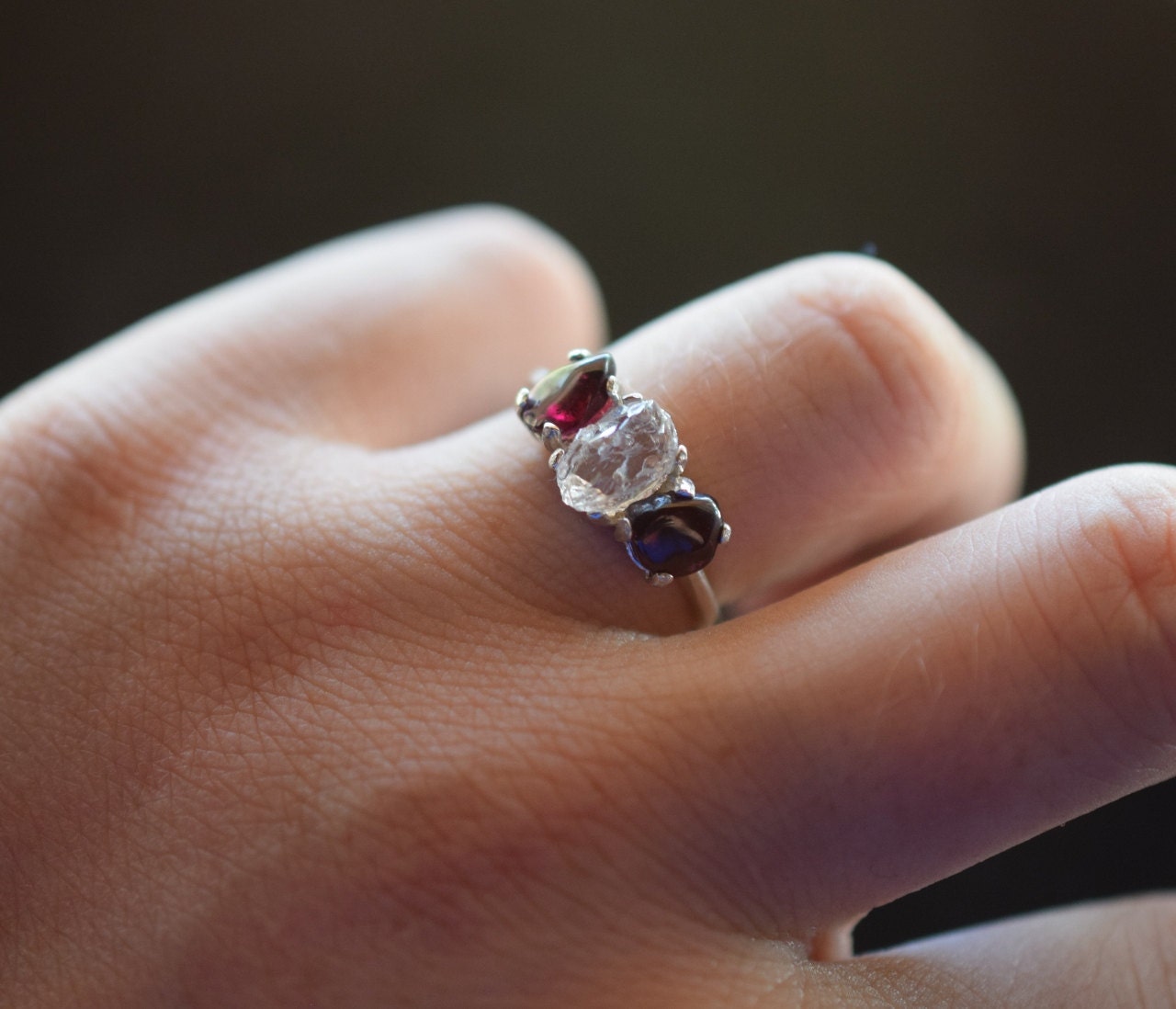 Boho Ring Raw Garnet Diamond Engagement Ring Rough Diamond
