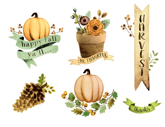 Watercolor fall clipart hand painted fall clipart fall
