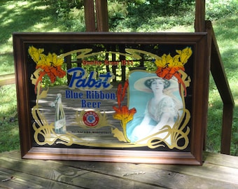 Classic PBR Pabst Blue Ribbon hand painted on reclaimed wood