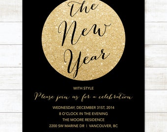 Happy New Years Digital Paper Black & Gold Celebration Party