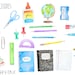 Watercolor Back to School Clipart School Supplies Clipart