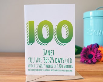 100th Birthday Card Milestone Birthday Card 100 Birthday
