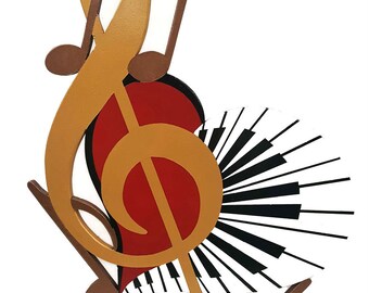 Colorful G Clef Music keys & notes Abstract wall sculpture