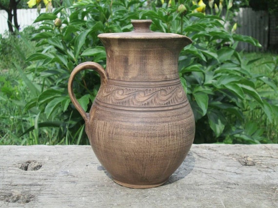rustic drink jug unique jug wheel thrown pitcher rustic clay