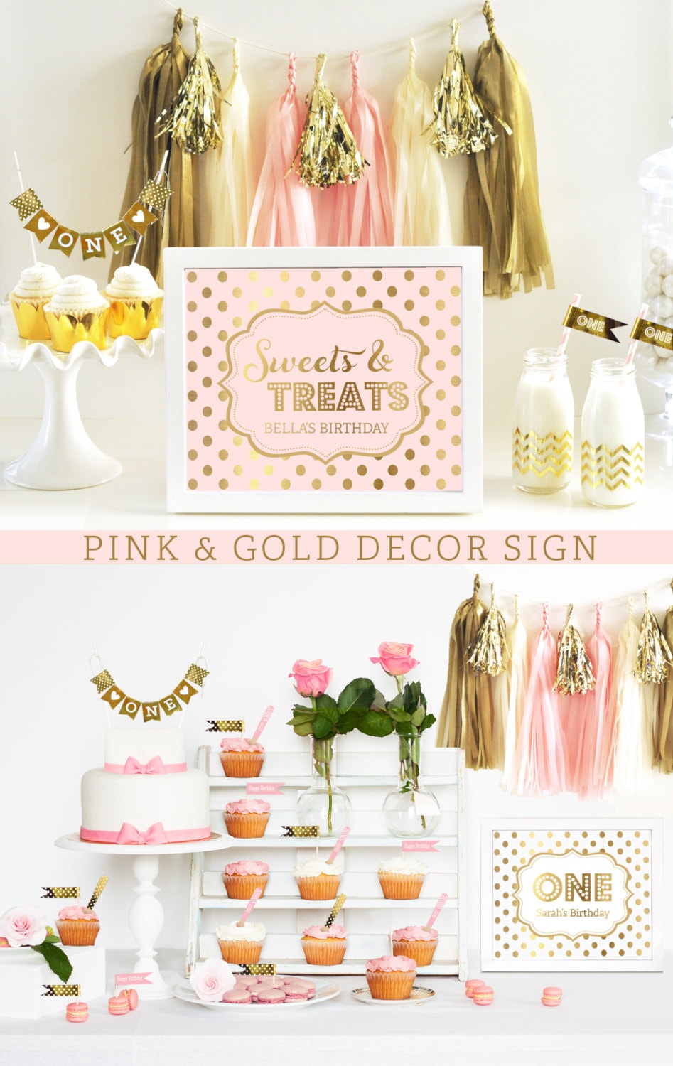 Pink and Gold Decorations Pink and Gold First Birthday Pink