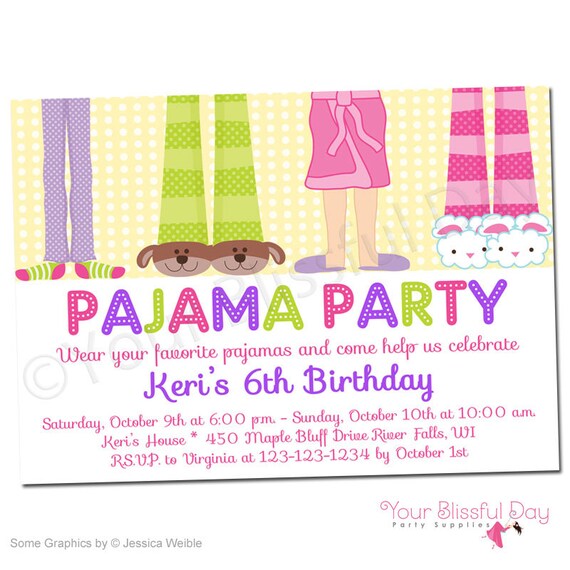 PRINTABLE Girl Pajama Party Invitations 563 PRINTABLE Girl Pajama Party Invitations 563
