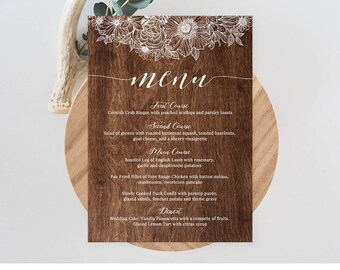 Rustic Wedding Menu Template Printable Menu Card Editable