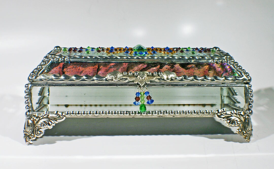 Jewel Encrusted Treasure 3x7 , Jewelry Box, Stained Glass Box, Treasure ...