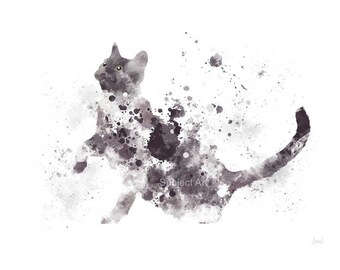 Grey cat art | Etsy