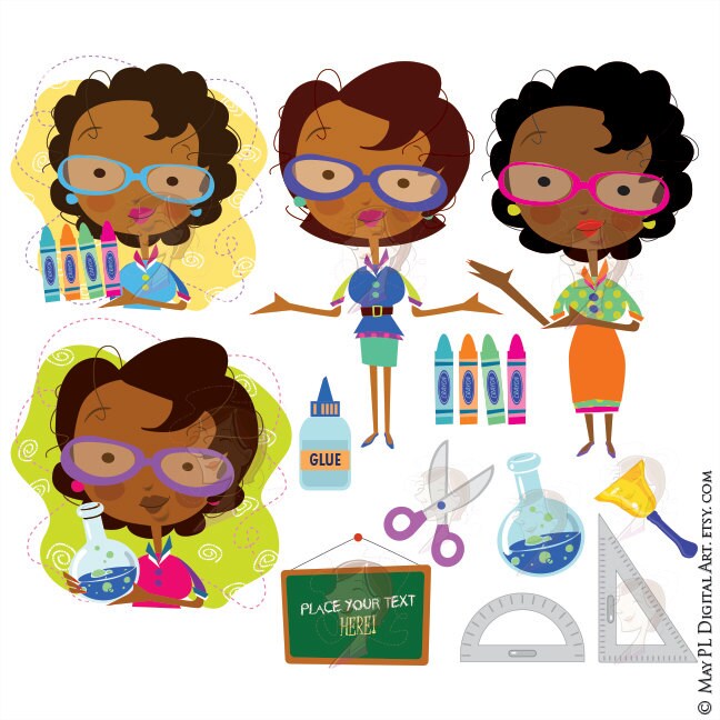 African American Woman Teacher Classroom Clip Art Cute