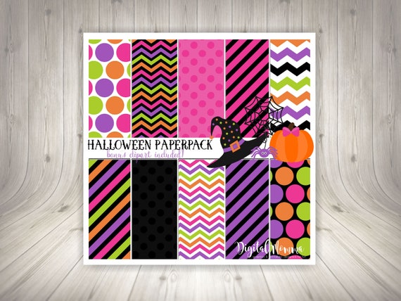 Halloween Party Digital Paper & Clipart Set 10 Pack Fall