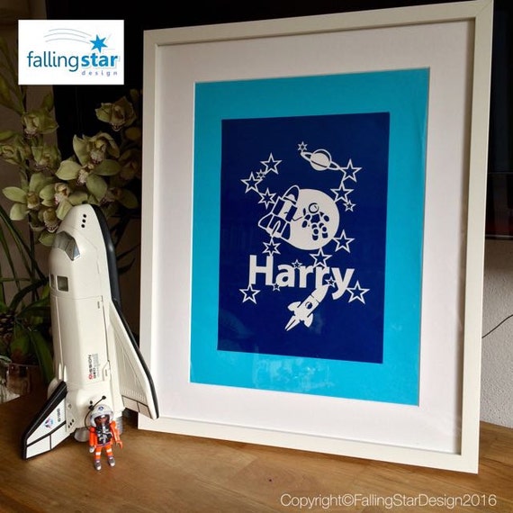 Items similar to Custom Stars, Rockets & Spaceman Name Papercutting ...