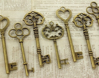 30 Large Skeleton Key Collection antiqued bronze vintage style