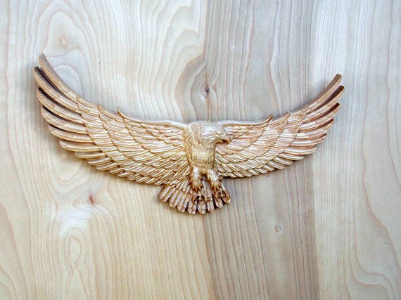 Wood Wall Art American Bald Eagle Wood Carving Wall Hanging