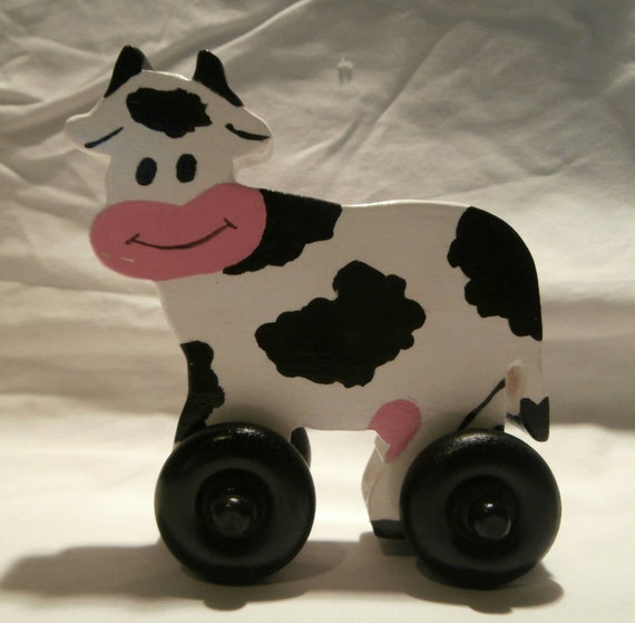 wooden toy cowon wheels farm animal wood toystodler roll