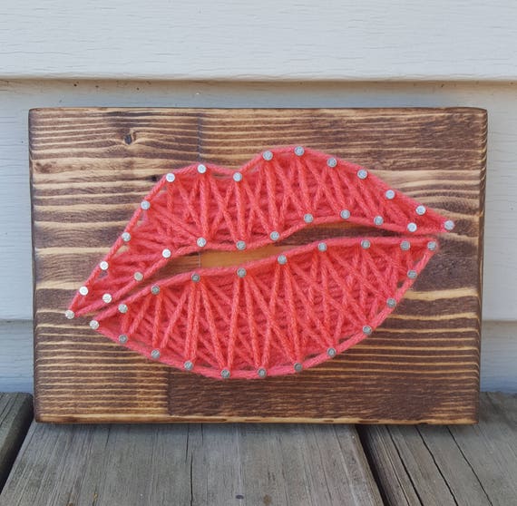 Items similar to Mini String Art-Coral Lips, Handmade! on Etsy
