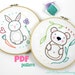 Bear and Bunny. Hand Embroidery Pattern. PDF Pattern.