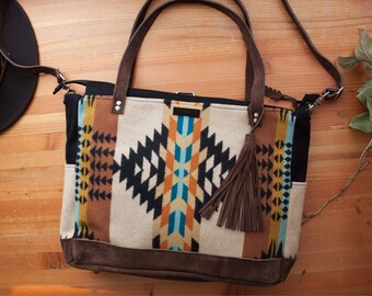 Boho bags made with Pendelton Wool and by MercyGreyDesignCo