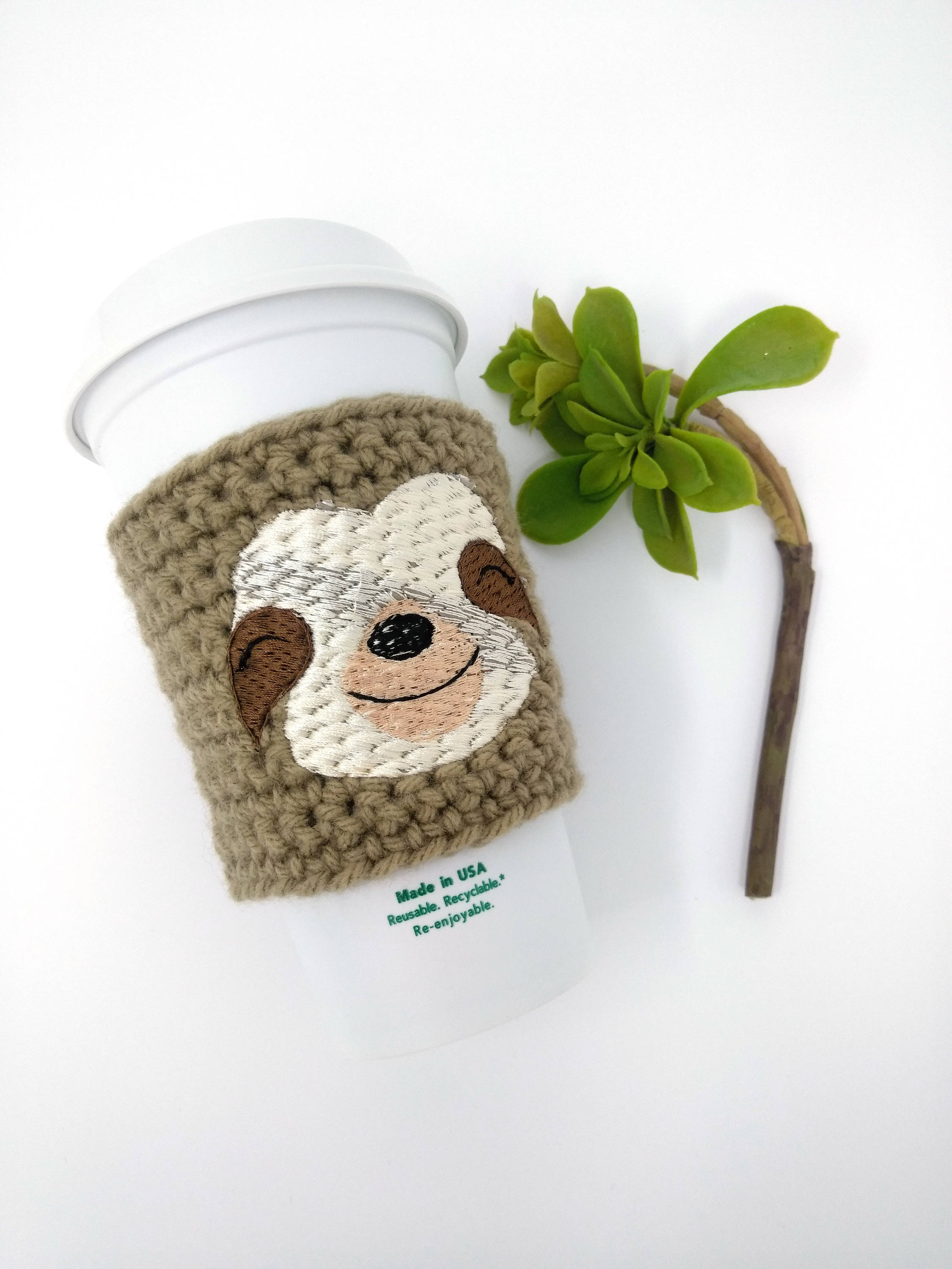 Sloth cup cozy animal cup cozy sloth accessories crochet