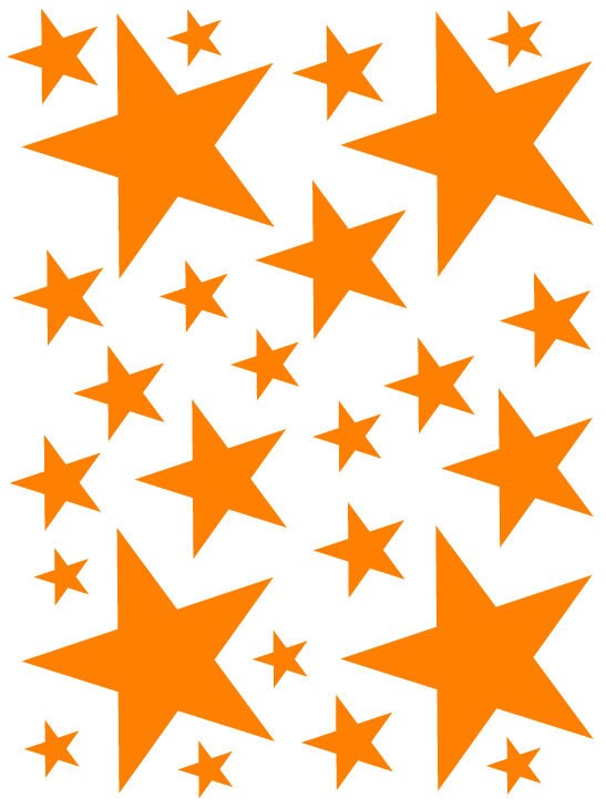 52 Bright Orange Vinyl Star Shaped Bedroom Wall Decals