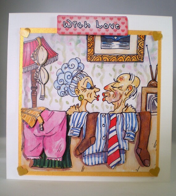 Handmade Humorous Anniversary Card Old Couple In Bath Handmade Humorous Anniversary Card Old Couple In Bath