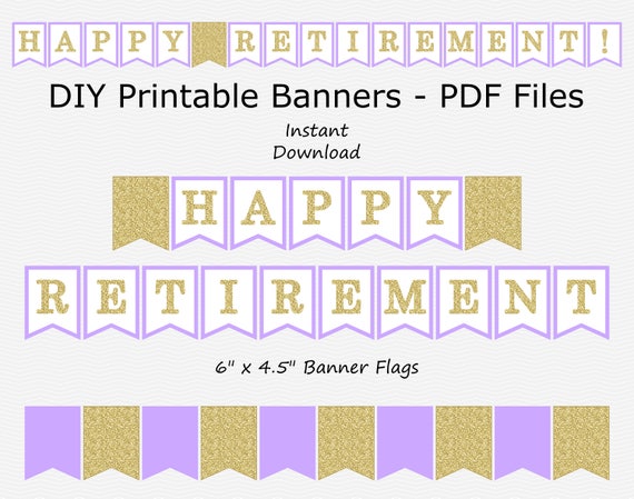 Happy Retirement Banner Light Purple & Gold Glitter