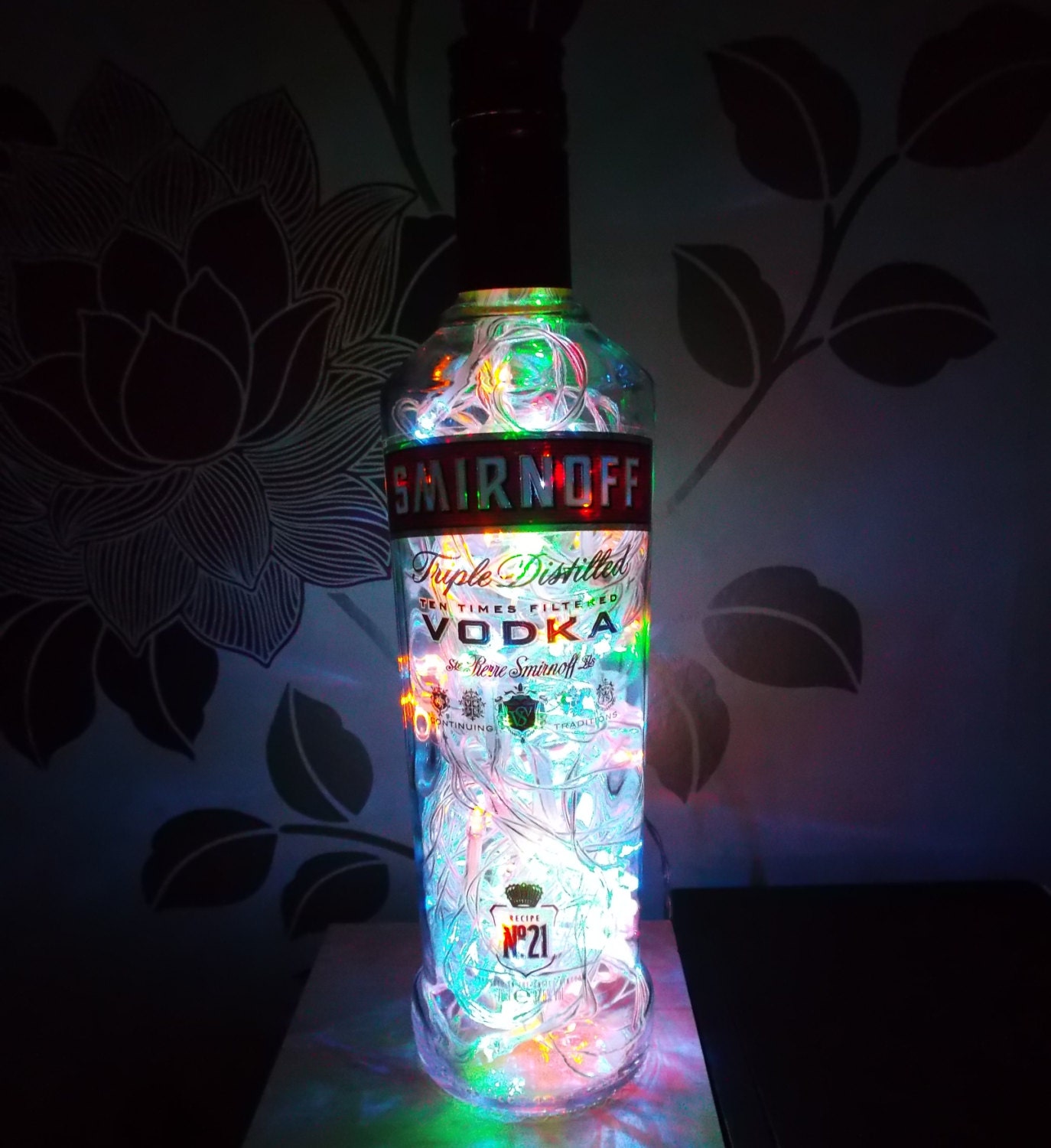 Upcycled Smirnoff vodka bottle lamp home office bar man