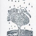 Shang Yang the Bird that Makes the Rain Linocut Imaginary