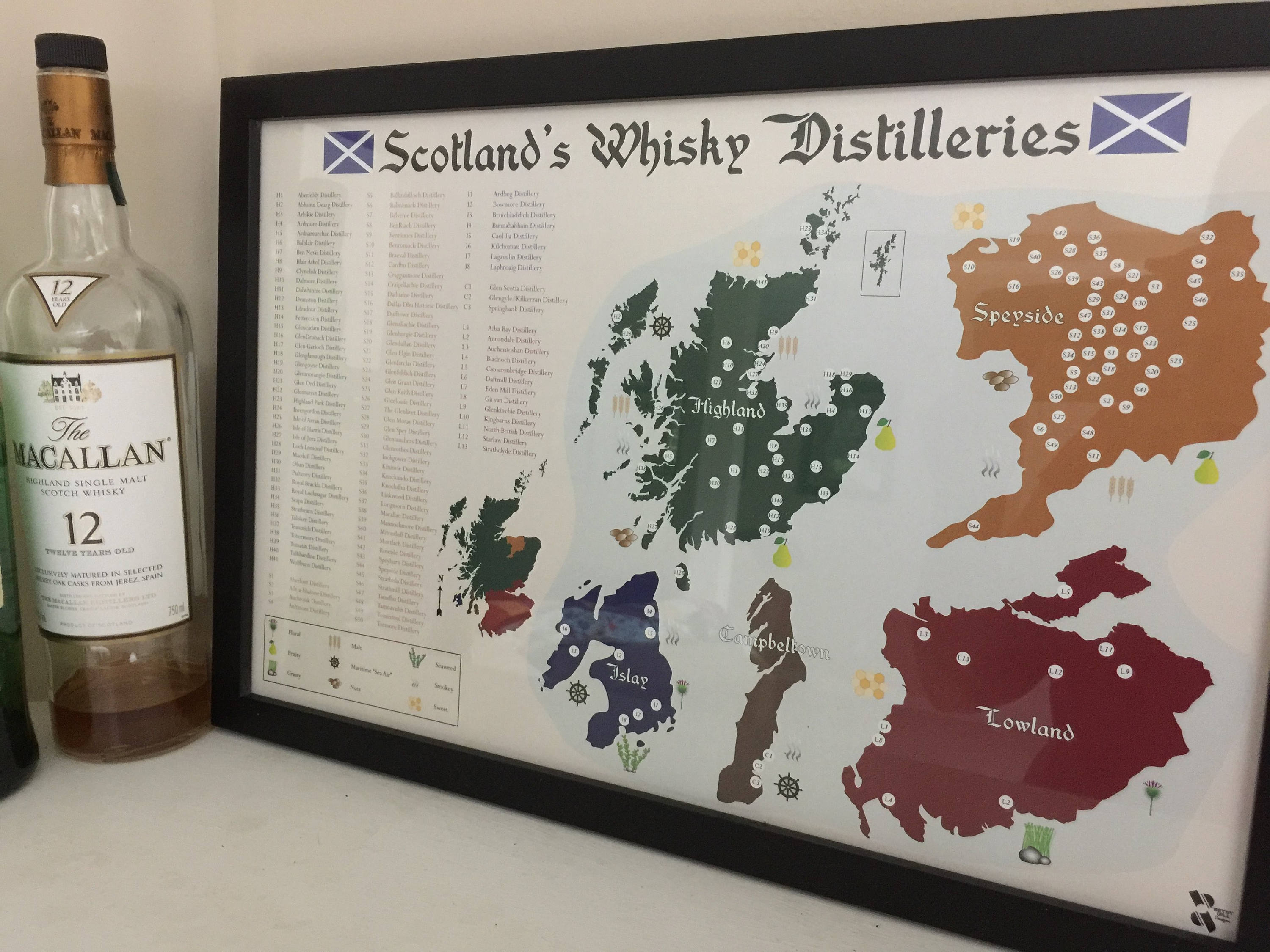 Scotland Whisky Distilleries Map and Poster for Man Cave or