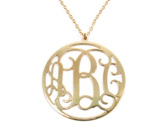 14K Solid Gold Monogram Necklace Personalized Gold Necklace
