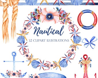 Watercolor Seashells Clipart Nautical Watercolor Clip Art