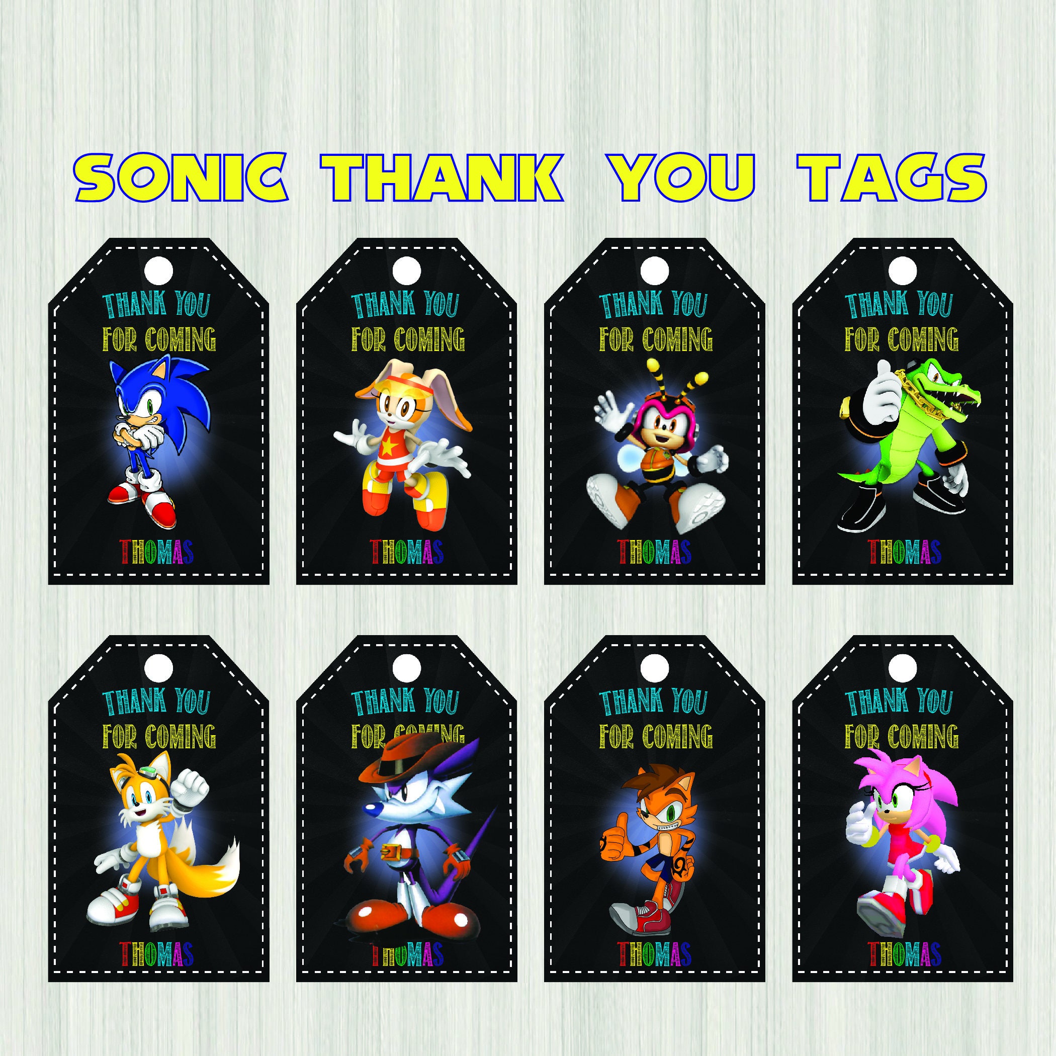 Sonic Thank you Sonic Gift Tags Sonic Editable Sonic Party