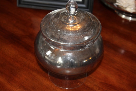 Hand Antiqued Mercury Glass Apothecary Jar Centerpiece