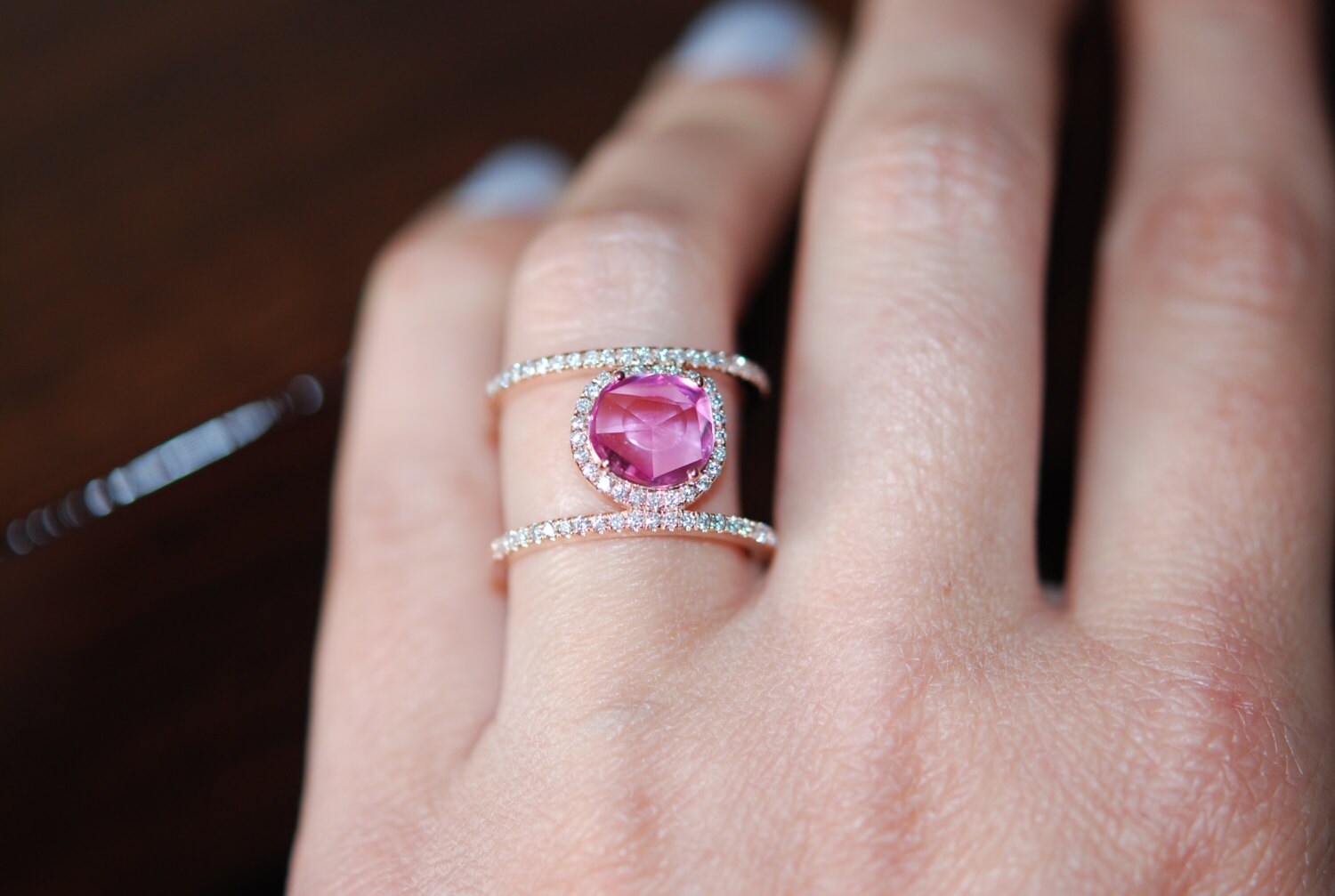 Double ring. Pink sapphire double ring. Raspberry pink sapphire ring ...