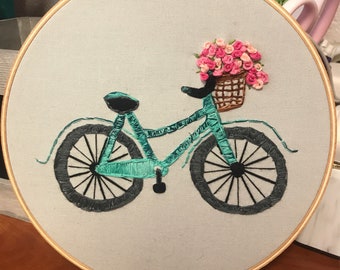 flower basket bicycle hand embroidery pattern