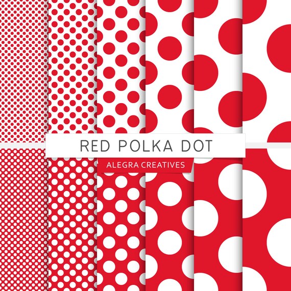 Red Polka Dot digital paper small polka dots big polkadot