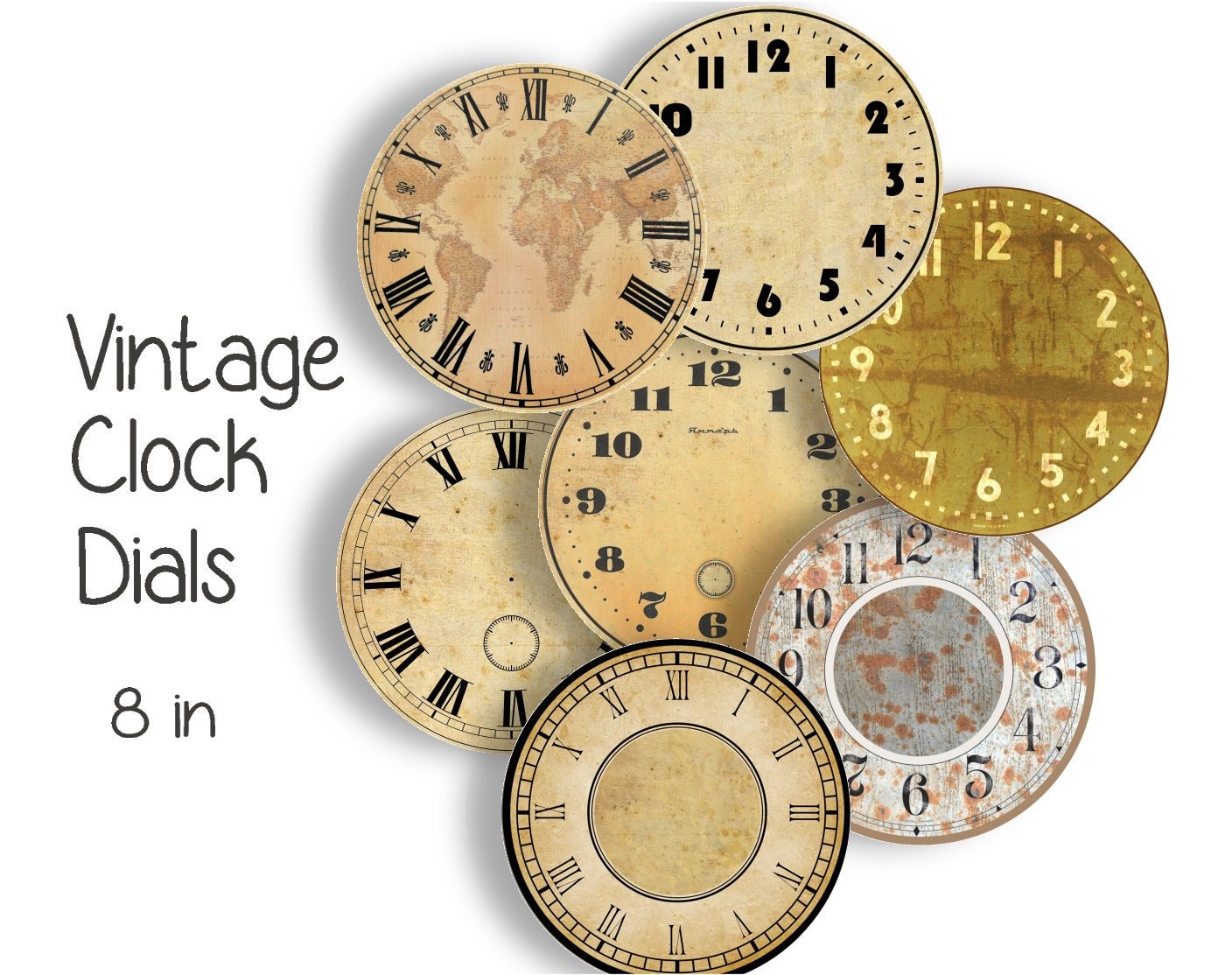 VINTAGE CLOCK FACES 8 inch Craft Circles Instant Download