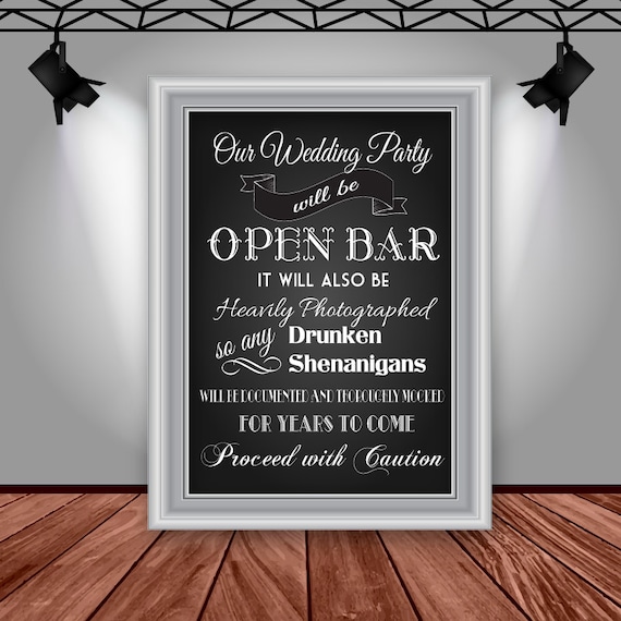 Wedding Open Bar Sign Chalkboard Style Reception Decor
